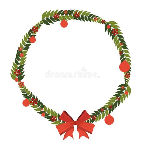 Christmas Wreath Made Of Spruce With Red Berries Decorative Element
