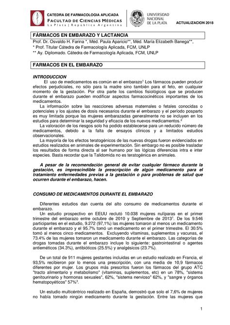 Uso de fármacos en embarazo y lactancia ACTUALIZACION 2018 FÁRMACOS