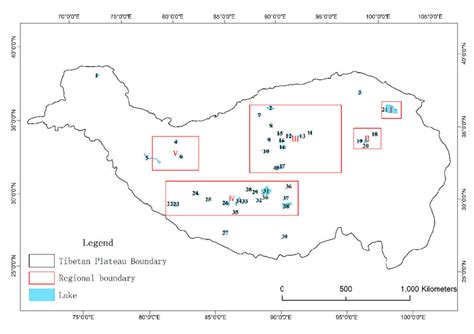 distribution of the targeted lakes on tibetan plateau where the black