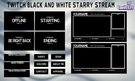 Design Animated Black White Twitch Overlay Complete Clean Stream