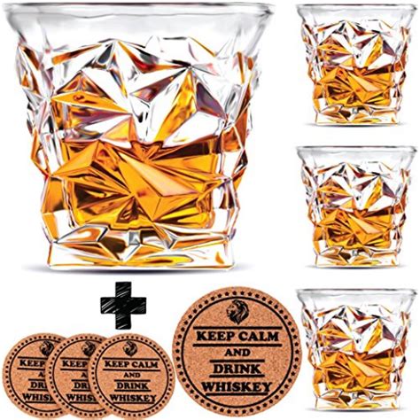 Diamond Whiskey Glasses Set Of 4 By Vaci 4 Drink Coasters — Deals
