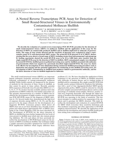 Pdf A Nested Reverse Transcriptase Pcr Assay For Detection Of Small