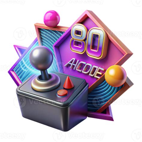 Retro 80s Arcade Joystick 3d Illustration Vibrant Geometric Background