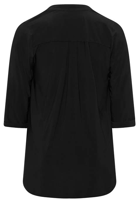 Yours London Plus Size Curve Black Half Placket Shirt Yours Clothing
