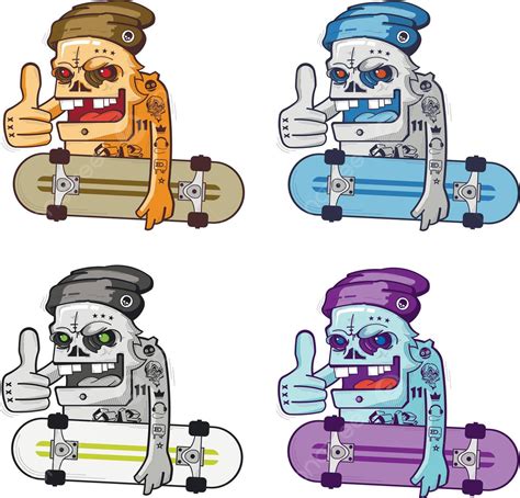 Cartoon Skull Skater Boy Pack Character Skate Boy Vector Character