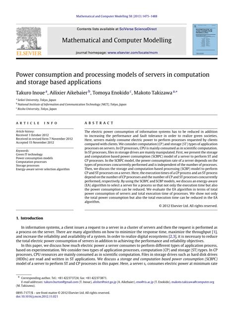 PDF Power Consumption And Processing Models Of Servers In Computation And Storage Based