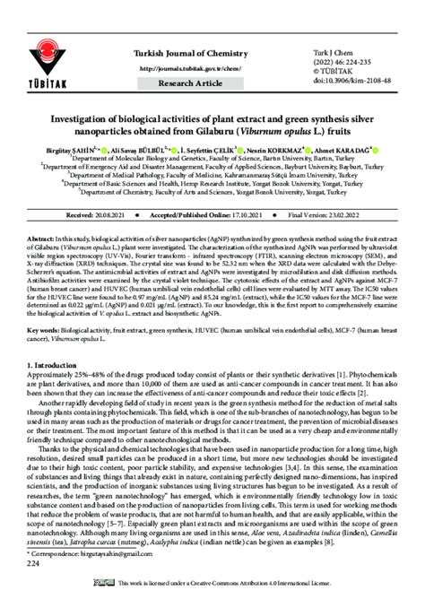 Pdf Investigation Of Biological Activities Of Plant Extract And Green