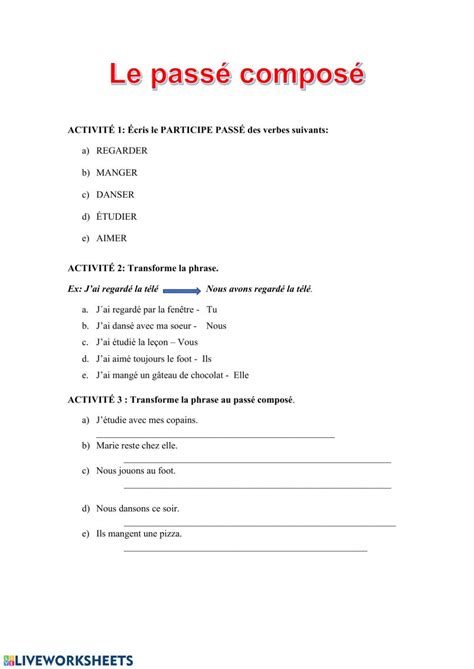 Passé Composé Online Worksheet For 1 Eso You Can Do The Exercises