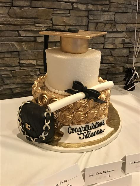 College Graduation Cake For Fashion Major Black White And Gold Theme