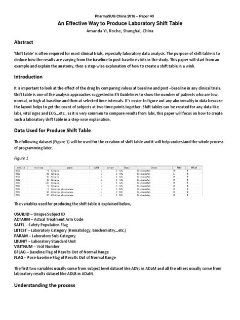 Producs Laboratory Shift Table Pdf Pdf Clinical Trial Sas Software