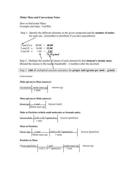 Molar Mass And Conversions Notes