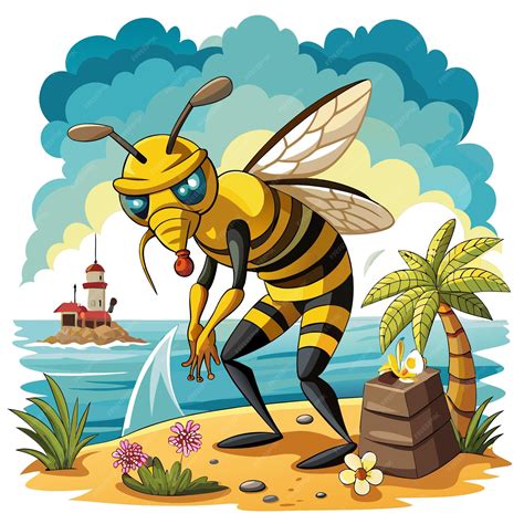 Premium Vector Executioner Wasp Bee Depressed Lies Sea Vector