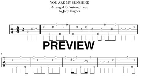 You Are My Sunshine Beginner Banjo Tab Digital Download Pdf Etsy