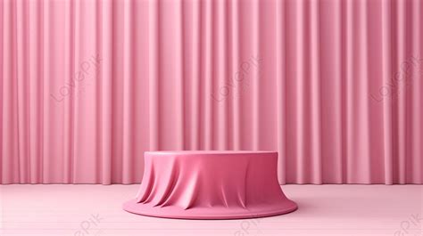 제품 디스플레이 3d 렌더링을 위한 커튼이 있는 깔끔한 디자인 분홍색 연단 커튼 청소 배경 연단 배경 제품 디스플레이 배경 이미지 Hd 커튼 청소 연단 제품