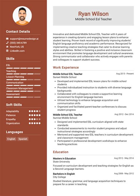 17 Middle School Esl Teacher Resume Examples And Templates For 2024