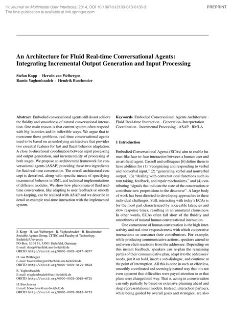 Pdf An Architecture For Fluid Real Time Conversational Agents