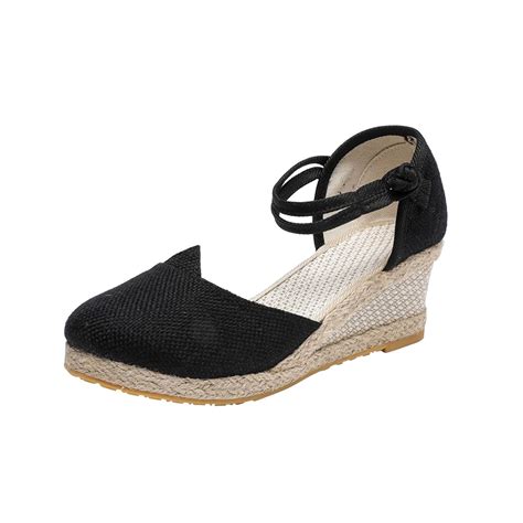 Closed Toe Espadrille Wedge Heels Sandals Retro Casual Ankle Strap