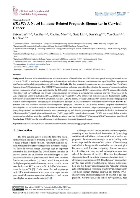 Pdf Grap2 A Novel Immune Related Prognosis Biomarker In Cervical Cancer
