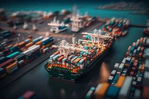 Shipping Container Port Illustration With Giant Cargo Ships Ai Generated Stock Illustration