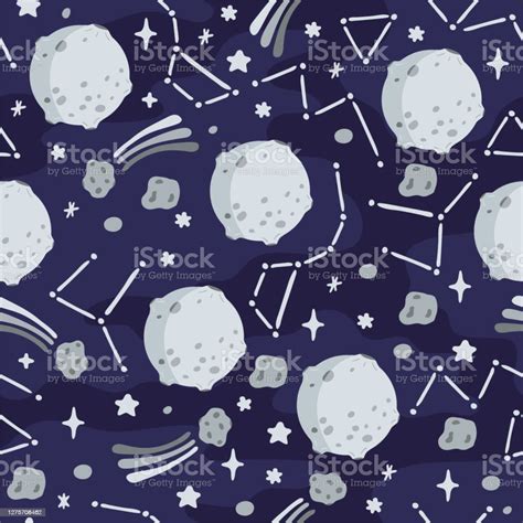 우주 어린이의 원활한 패턴과 행성 만화 스타일의 로켓 키즈 룸 디자인 벽지 직물 포장지 의류에 대한 귀여운 질감 벡터 일러스트레이션 0명에 대한 스톡 벡터 아트 및 기타
