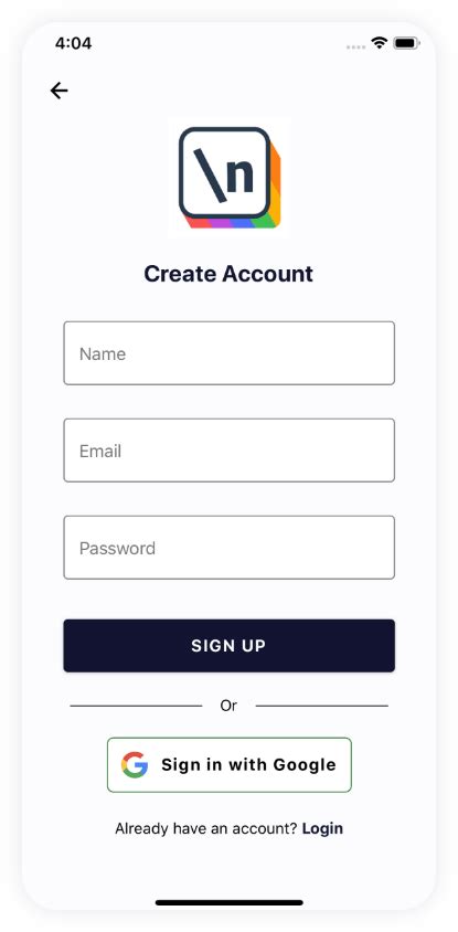Creating A React Native Login Newline