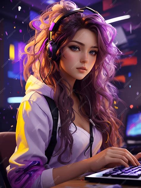 Premium Ai Image A Animated Young Modern Gamer Girl In Colorful Style