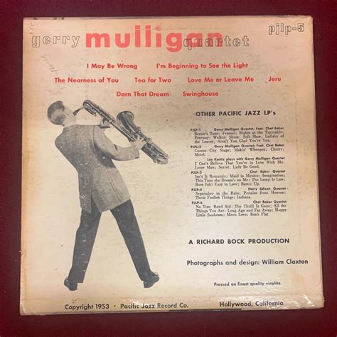 GERRY MULLIGAN Quartet 10 LP PACIFIC JAZZ PJLP 5 US 1953 DG MONO Chet