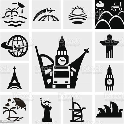 여행 벡터 아이콘 세트를 그레이 아이펠에 대한 스톡 벡터 아트 및 기타 이미지 아이펠 타워 가방 Istock