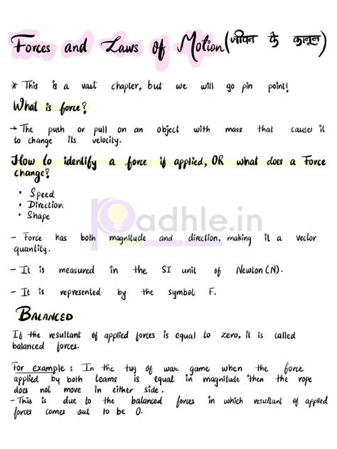 Force And Laws Of Motion Padhle 9th Science Notes 2 Pdf