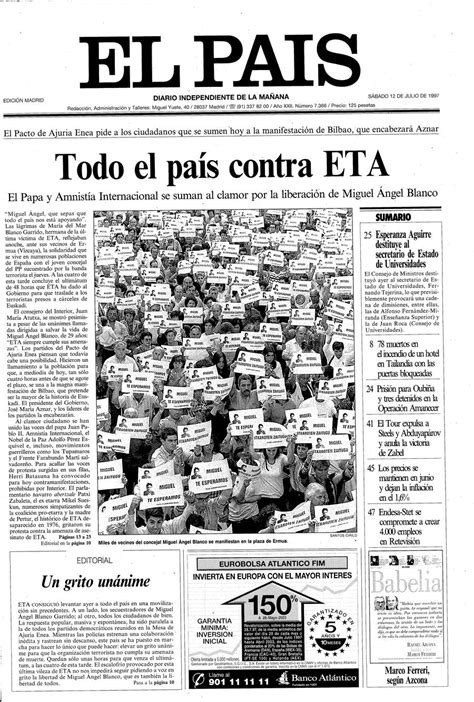 Portada De El PaÍs Del 12 07 1997