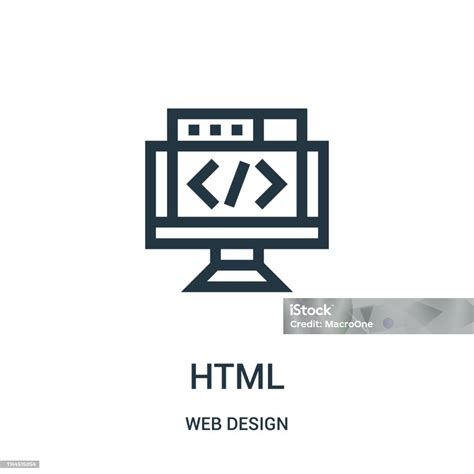 웹 디자인 컬렉션에서 Html 아이콘 벡터입니다 얇은 라인 Html 개요 아이콘 벡터 일러스트 레이 션입니다 0명에 대한 스톡