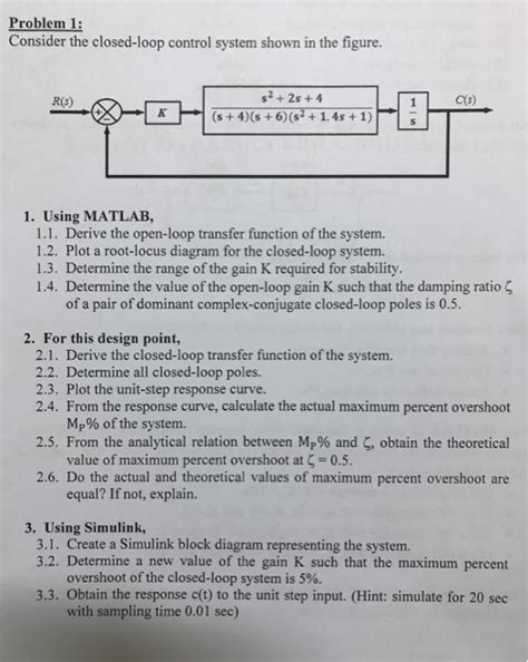 Solved Problem 1 Consider The Closed Loop Control System Chegg