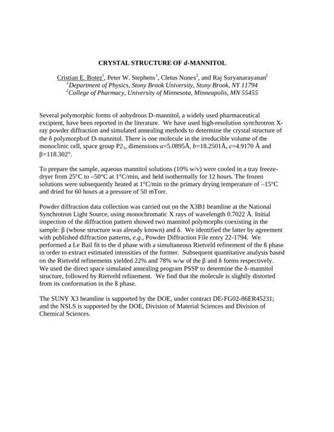 Pdf Crystal Structure Of D Mannitol The · Pdf Filecrystal Structure