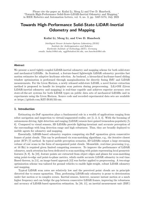 PDF Towards High Performance Solid State LiDAR Inertial Odometry And Mapping