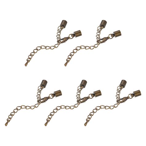 10Sets 5mm Leather Cord End Caps With Lobster Clasps Extender Chain