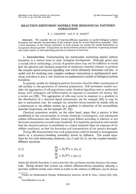 pdf reaction diffusion models for biological … · the complex spatio
