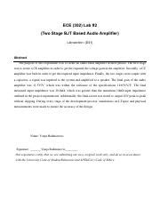 ECE 302 Lab 2 Finished Pdf ECE 302 Lab 2 Two Stage BJT Based Audio Amplifier Lab Section D41