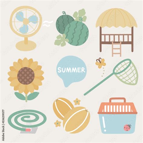 여름 방학 상징 일러스트 이미지 모음 Stock ベクター Adobe Stock