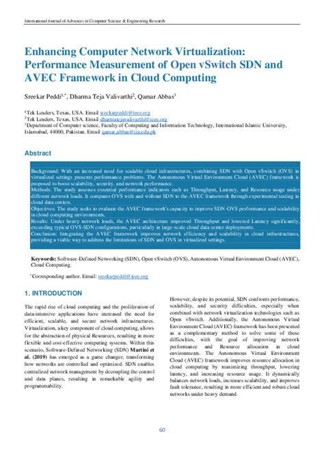 Pdf Enhancing Computer Network Virtualization Performance Measurement Of Open Vswitch Sdn And
