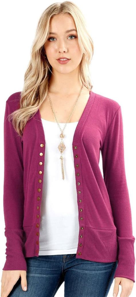 Cardigans For Women Long Sleeve Cardigan Knit Snap Button Sweater Regular And Plus Magenta 1x