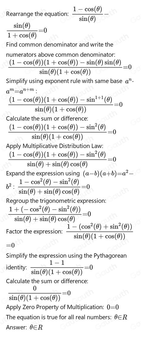 Solved Prove That 1 Cos θ Sin θ Sin θ 1 Cos θ [algebra]