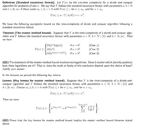 Solved Definition Standard Recurrence Format Let T N Be Chegg
