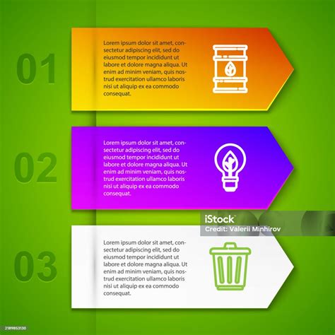 세트 라인 바이오 연료 배럴 잎이 달린 전구 쓰레기통 및 번개 볼트 비즈니스 인포 그래픽 템플릿 벡터 개념에 대한 스톡 벡터 아트 및 기타 이미지 Istock