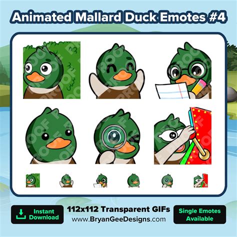 Animated Mallard Duck Twitch Emotes Hiding Bush Clapping Notes POP