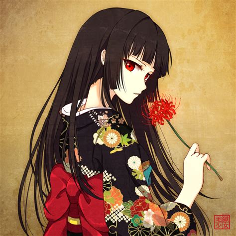 Illustration Flowers Long Hair Anime Anime Girls Cartoon Red Eyes