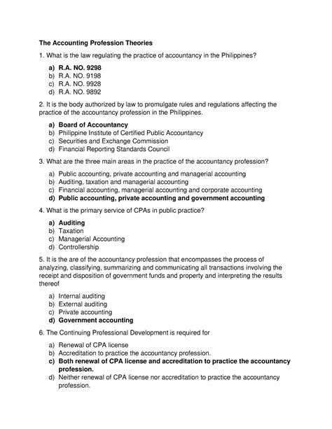 The Accounting Profession Theories No 9298 B R No 9198 C R No 9928 D R No 9892 It Is