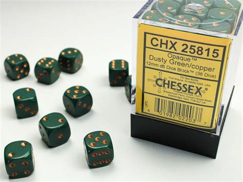 Opaque Round Corner Dice Block Of 36 Dusty Green 12mm D6 Dice Game