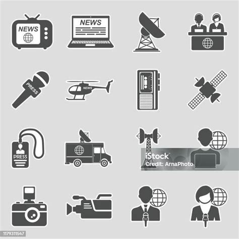 저널리스트 아이콘 스티커 디자인 벡터 일러스트레이션 Live Event에 대한 스톡 벡터 아트 및 기타 이미지 Live Event 뉴스 캐스터 단일 객체 Istock