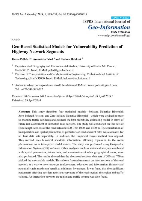 Pdf Geo Based Statistical Models For Vulnerability Prediction Of Highway Network Segments