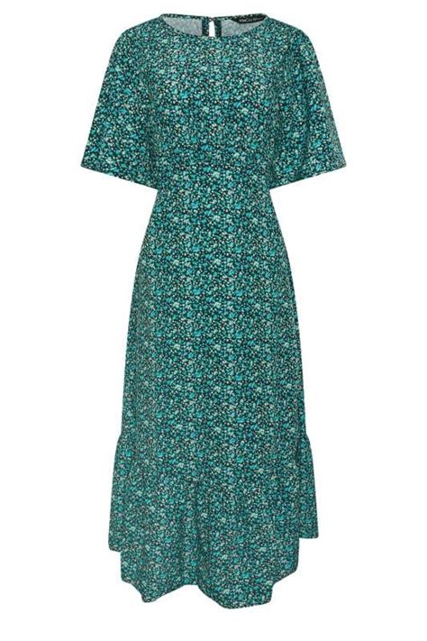 Mandco Black Swirl Print Angel Sleeve Split Hem Midi Dress Mandco
